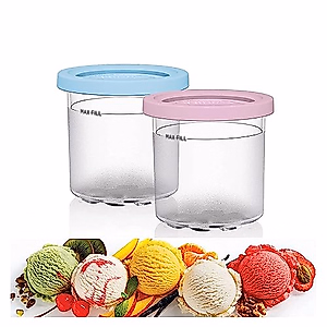 VRINO 2/4/6PCS Creami Deluxe Pints, for Ninja Creamy Pints Lids, Ice Cream Containers for Freezer Bpa-Free,Dishwasher Safe for NC301 NC300 NC299AM Series Ice Cream Maker,Pink+Blue-4PCS