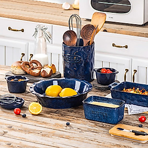 Vicrays 2-Piece Ceramic Kitchen Utensil Holder Butter Dish Keeper Container with Knife for Stove Top and Countertop