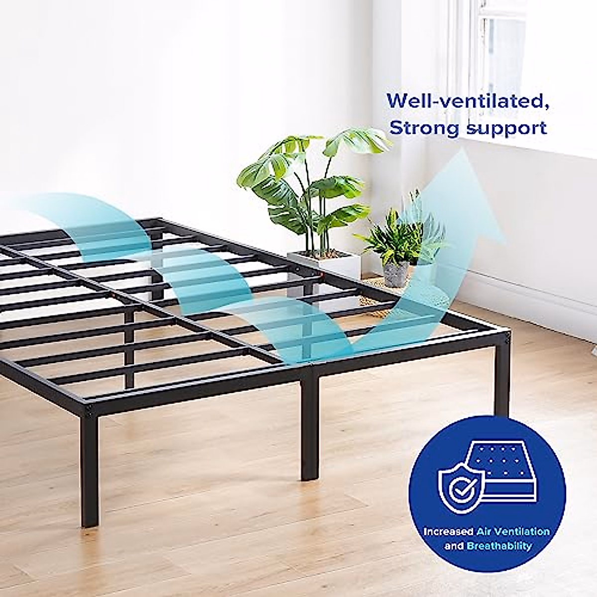 Olee Sleep 18 inch Heavy Duty King Steel Slat, No Box Spring Needed, Metal, Black