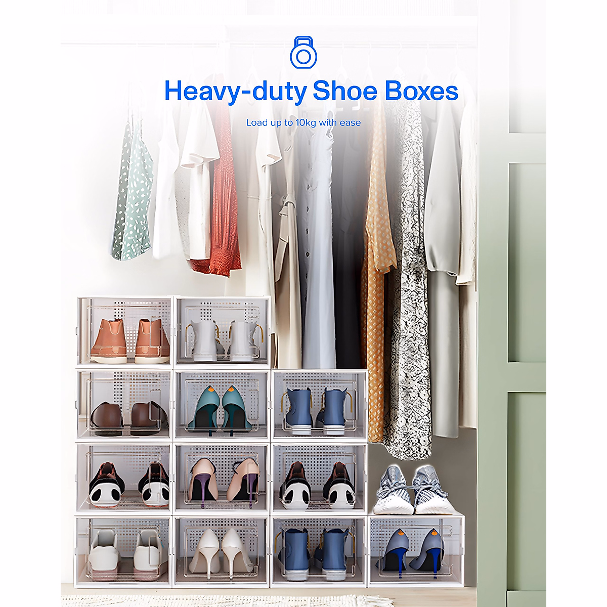 FINESSY Clear Shoe Storage Boxes Stackable - 12 Pack Shoe Box Clear Plastic Stackable for Sneaker Storage, Plastic Shoe Containers Boxes Organizer with Lids, Shoe Bin Display Case Closet Organization