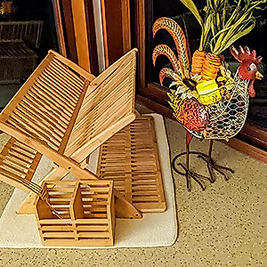 Earth's Dreams Bamboo Dish Drying Rack with Utensils Holder - 3 Tier Collapsible Wooden Dish Drainer with Microfiber Mat - Dish Organizer for Kitchen Counter - Rust Free Plate Rack