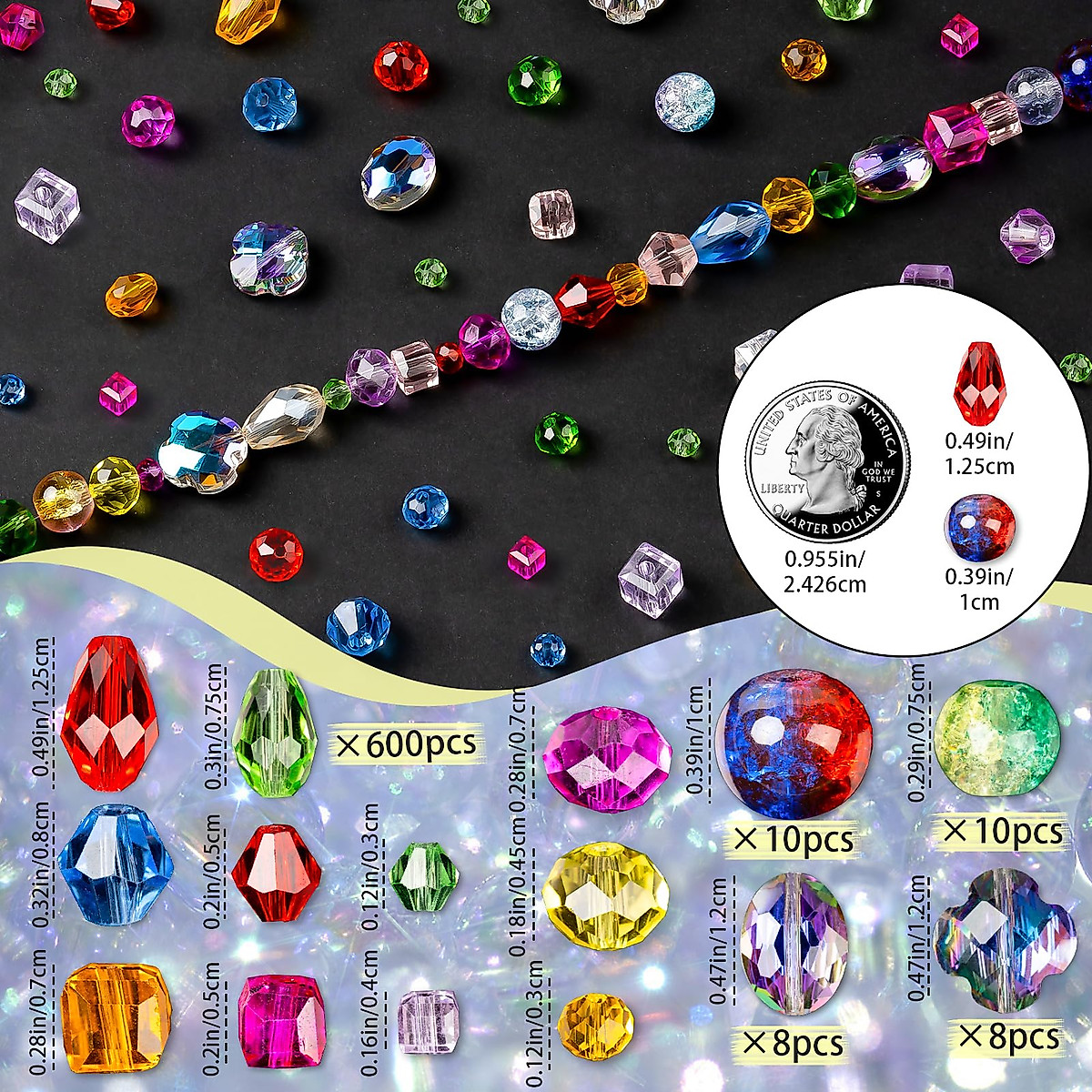 636pcs Glass Beads for Jewelry Making - Colorful Rainbow Craft Crystal Beads with Loose Beads Sparkly Beads Hole Drilled DIY for Bracelets Craft Earrings Marking