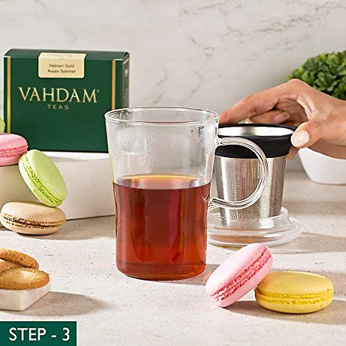 VAHDAM, Sparkle-Glass , 16 oz , Tea Cup with Infuser and Lid , Scratch Resistant, Microwave Safe Tea Steeper, Tea Mug with Lid , tea infuser Mug, Loose Leaf