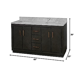 Kitchen Bath Collection Peyton 60-inch Double Bathroom Vanity (Carrara/Dark Oak): Includes Dark Oak Cabinet with Stunning Carrara Marble Countertop and White Ceramic Sinks