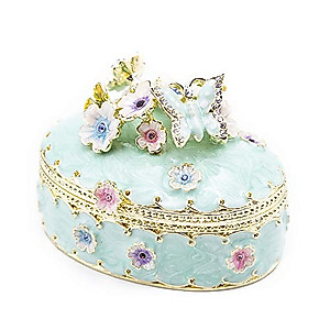 LARAINE Jewelry Trinket Box Decorative Vintage Style Jewelry Organizer for Women Rhinestones Jewelry Storage Home Decor Unique Gift (Oval Blue)