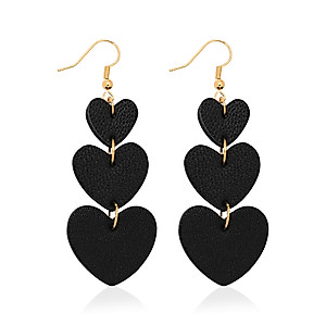 Jagucho Leather Earrings Dangle for Women, Lightweight Heart Earrings Drop (Black 42)