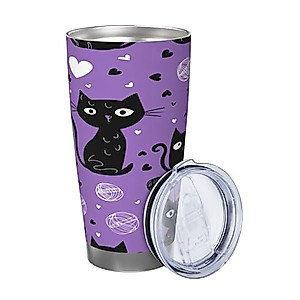 AYCZN Black Cat Heart 20 OZ Tumbler Stainless Steel Travel Coffee Mug, Cute Kitten Insulated Water Bottle with Lid and 2 StrawsLeakproof Thermal Cup