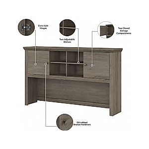 Bush Furniture Yorktown L Shaped Desk with Hutch, Lateral File Cabinet and 5 Shelf Bookcase, 60W, Restored Gray