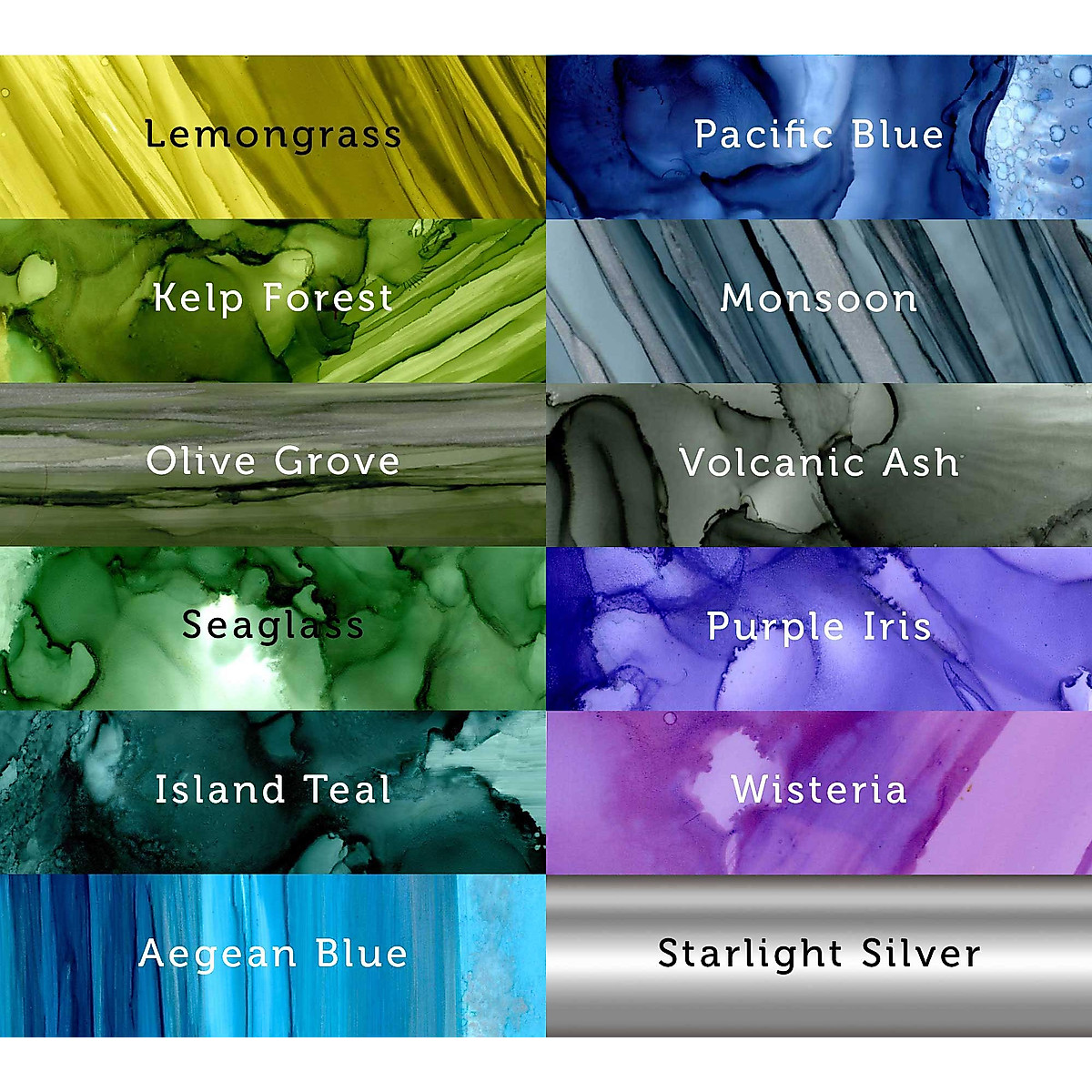 T-Rex Inks Premium Alcohol Inks Cool Earth Set- 12 Cool Tone Colors - Alcohol Ink for Epoxy Resin Dye, Painting, Tumbler Making & More - Includes Storage Box & Metallic Silver Ink - 20ml Bottles