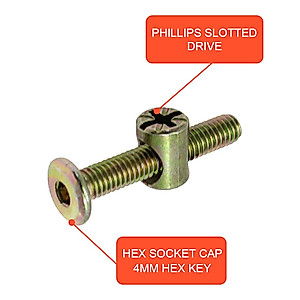 Eilumduo 20 Sets Crib Screws and Bolts, M6 x 35mm Zinc Plated Hex Socket Head Cap Screws Bolt Nuts, Barrel Bolt Nuts Hardware Replacement Kit for Furniture Cots, Beds Crib, Chairs (Philips Barrel Nut)