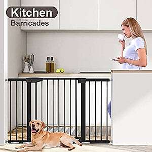 Yacul Baby Gate with Door, 29.3"-51.5" Extra Wide Pressure Mounted Dog Gates for Doorway Stairs, Wide Walk Thru Openings 22.5", Height 30", Black