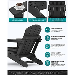 Folding Adirondack Chair Patio Chairs Lawn Chair Outdoor Adirondack Chair Weather Resistant for Patio Deck Garden, Backyard Deck, Fire Pit & Lawn Furniture Lawn Seating- Black
