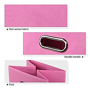DABEACT Fabric Cubes Storage Containers ,Foldable Storage Bins Cubes Organizer Baskets with Dual Handles for Shelf Closet Set of 3,(Pink)