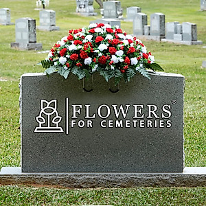 Sympathy Silks Artificial Cemetery Flowers - Grave Decorations Winter Memorial - Christmas Red and White Mums Saddle for Headstone