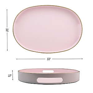 Omuriko Pink Oval Decorative Tray with Handles, Versatile Serving Tray for Coffee Table, Ottoman, Ideal for Serving, Displaying, Organizing