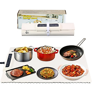 Electric Warming Tray,Portable Silicone Food Warmer Heater Mat,Travel Roll Up Fast Heating Pad,Foldable Keep Plates Fast Warm for Buffets Party,Events Catering, Large Surface Area (Pure white)