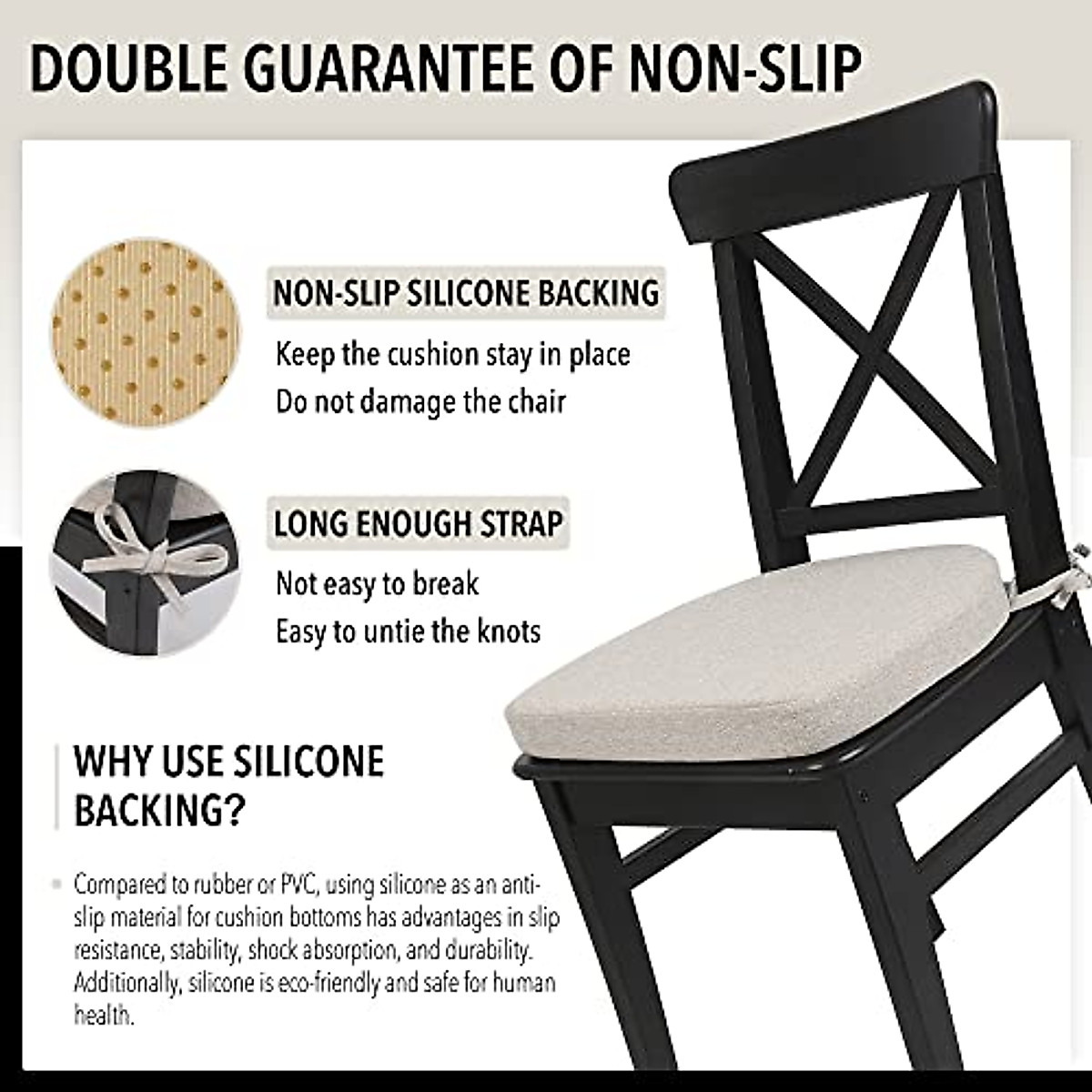 Tromlycs Chair Pads for Dining Chairs Cushions Kitchen 4 Pack Room Seat Indoor U Shaped Non Slip with Ties Set 16x17 Inch Farmhouse Light Linen