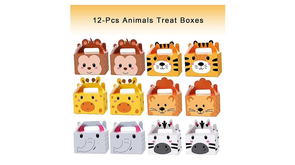 Jungle Safari Animals Party Favor Boxes - 12 Pack