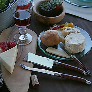 Laguiole Cheese Knife Set of 3 – Charcuterie Accessories w/Pakkawood Handles – Includes 6.25" Cheese Spreader, 9.25" Spear & 8.5" Cleaver Knife