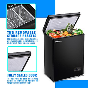 Chest Freezer 3.5 CU.FT DEMULLER Compact Deep Freezing Machine with Electronic Temperature Control (Accurate to 1 ℉) Freestanding Small Fridge Freezer with 2 Removable Storage Baskets Black