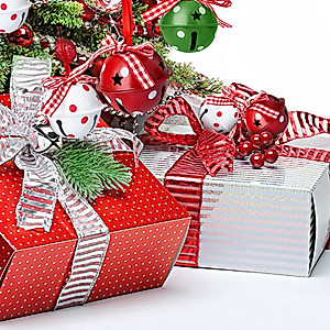 Gesundheit 12 PCS 2" Tall Christmas Jingle Bell,Christmas Tree Bells Pendant,Christmas Holiday Party Supplies Craft Bells with Star Cutouts, Red & White & Green for Home Garden Christmas Tree Decor,