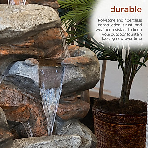 Alpine Corporation WIN316 Outdoor Floor 4-Tiered Rock Water Fountain for Garden or Patio with Natural Stone Look, 40", Light Gray