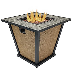 Sunnydaze Reykir 24-Inch H Square Fire Pit with Tile Tabletop and Rafa Fabric Sides - Ideal for The Patio, Deck or Backyard