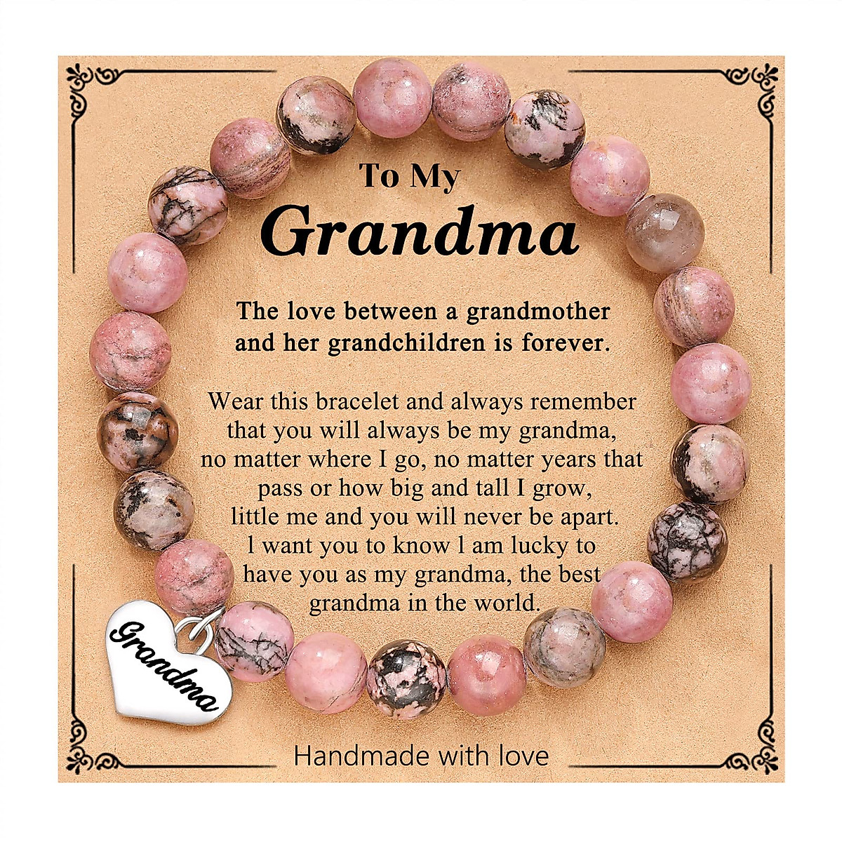 DiRikiss Grandma Bracelet for Women, Cubic Zirconia, 7inch, Stainless Steel, Heart Charm, Love Theme, Lobster Claw Clasp, Jewelry