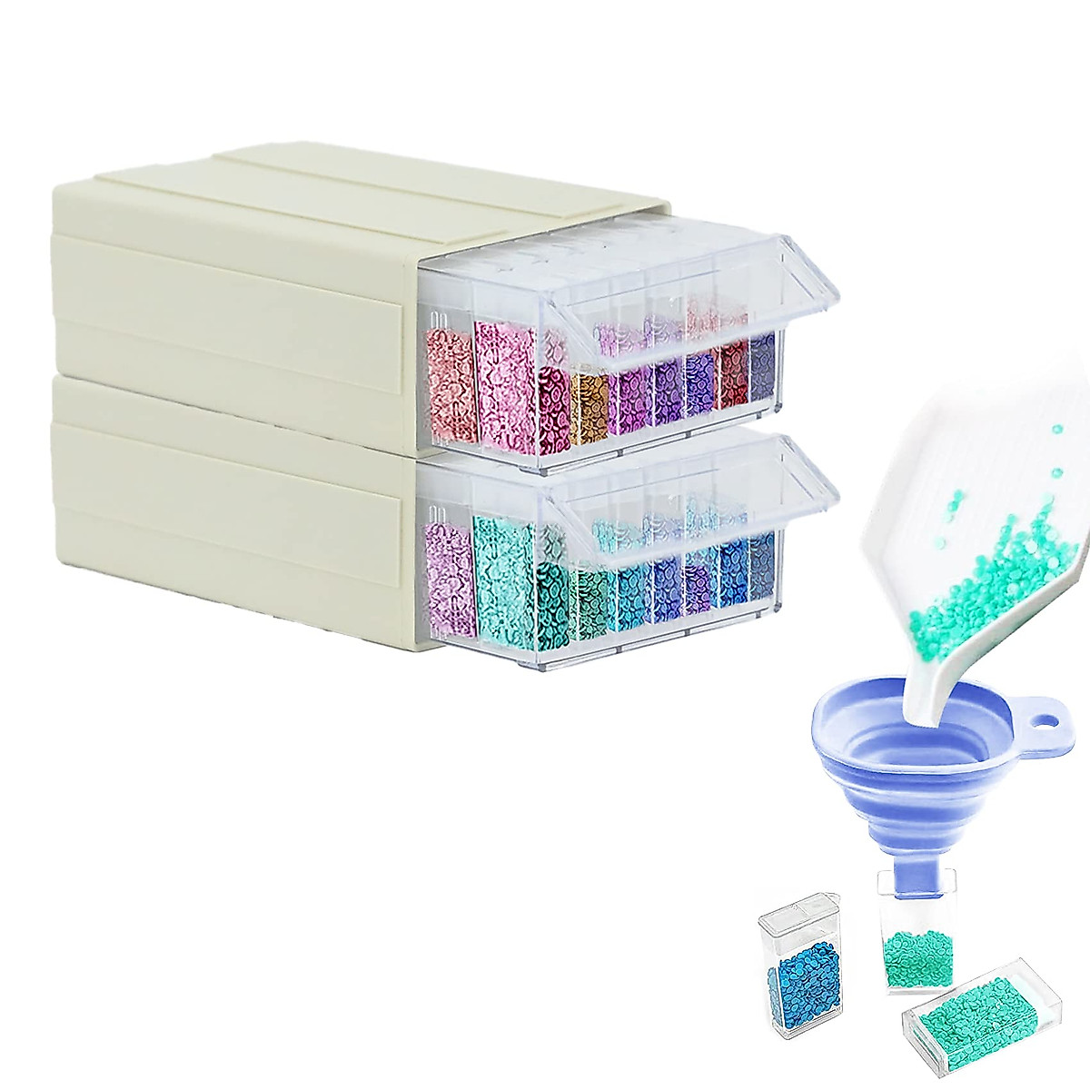 KDO Storage Containers for Diamond Painting, 2 Packs Stackable Craft Storage Organizers 70 Slots Individual Containers for Diamond Art Beads Nail Pill Rhinestones Seed