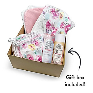 HonestBaby Unisex Baby 9-Piece Organic Cotton Bath Gift Set with Wash and Lotion, Rose Blossom/Almond, One Size