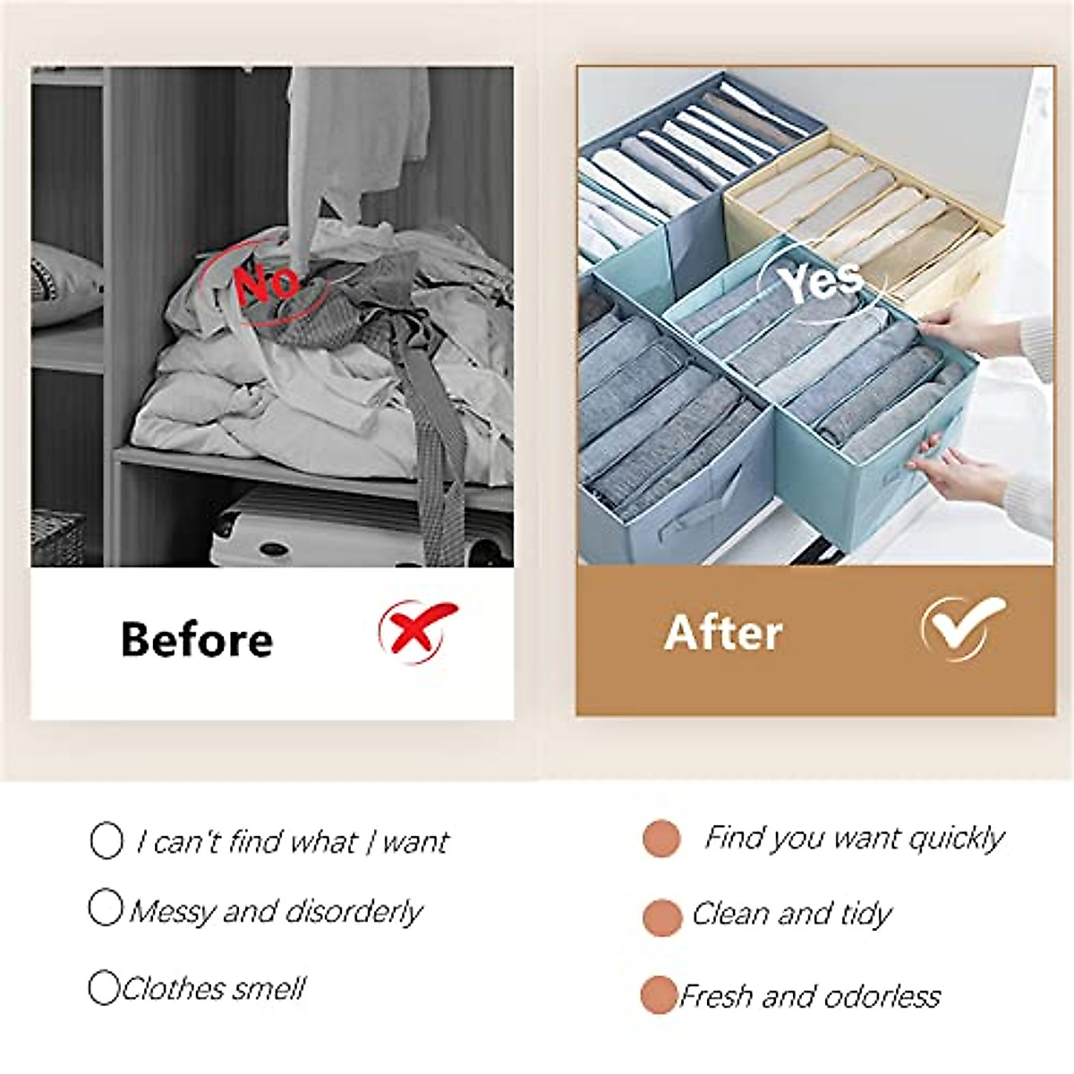 MAIYA TOWN Wardrobe Clothes Organizer for Folded Clothes with Handle, Jeans Sweater Organizer for Closet Drawer Organizers for Clothing Pants T-shirt Kids Clothes (7 Grids Blue), Grey (BAC12)