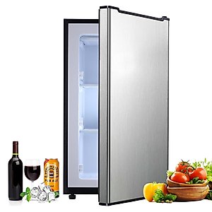 Geekman Upright Freezer, 3.2 Cu.ft Mini Freezer with Removable Shelves, 3-Level Adjustable Thermostat, Perfect for Home, Dorm, Office, Garage, Silver Color