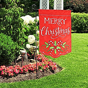 LAYOER Home Garden Flag 12 x 18 Inch Decorative Applique Embroidered Merry Christmas Candy Cane