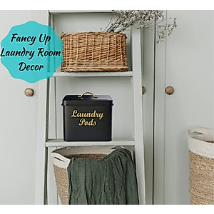 Laundry Pods Container with Lid - Farmhouse Laundry Pod Holder for Laundry Room, Black Laundry Pods Storage Container for Laundry Room Décor and Organization