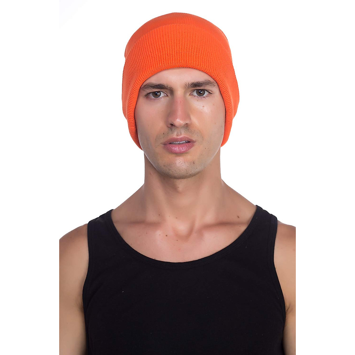 Top Level Unisex Cuffed Plain Skull Beanie Toboggan Knit Hat/Cap, Orange