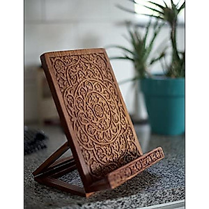 TrendBell Father's Day Gifts Wooden Cookbook Stand Wood Cookbook Holder, Adjustable Recipe Ipad Tablet Book Holder Stand for Kitchen Desk Reading Foldable Cooking Bookstands for Recipe, Magazine