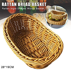 Wicker Bread Basket, Tabletop Woven storage basket, Food Fruit Vegetables Serving, Restaurant Serving Basket (11x7.5x3.9 lnch) (2pcs)
