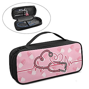 Rnyleeg Nursing Stethoscope Case Pink Heart Pattern Stethoscope Storage Pouch with Extra Room for Bandage Scissors and Penlights