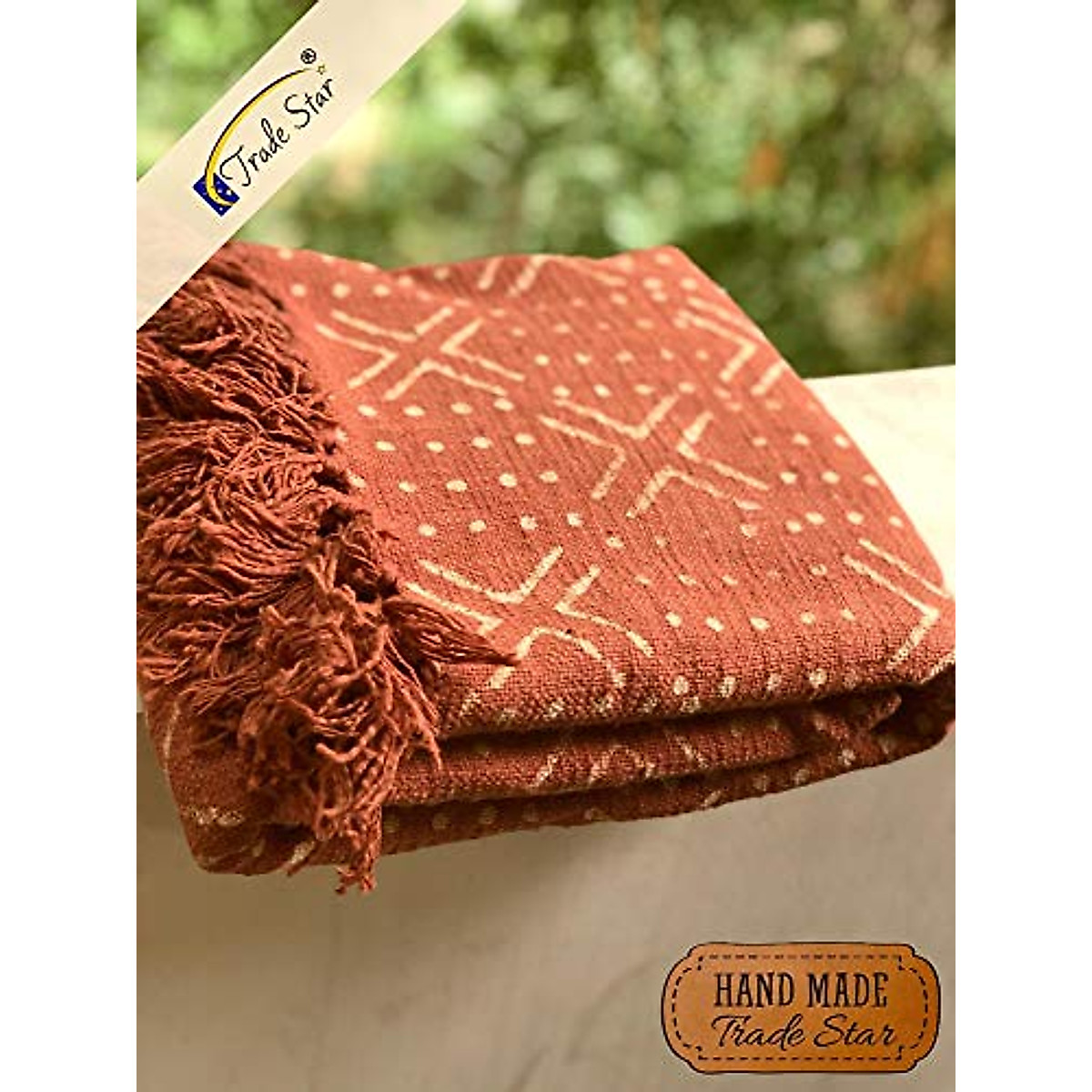 Trade Star 100% Cotton Soft Tassel Blanket Traditional Printed Beach Throws Handloom Picnic Blanket Throws for Home Handloomed Housewarming Gifts (Rust, Nova (120 x 170 Cms))