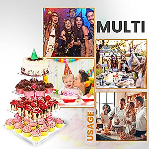 Utopia Home - Square Acrylic Cupcake Stand with Yellow LED Light Strings - 4 Tier Premium Cupcake Tower - Cup Cake Tier Stand for Dessert Table - Ideal for Weddings Birthday Parties