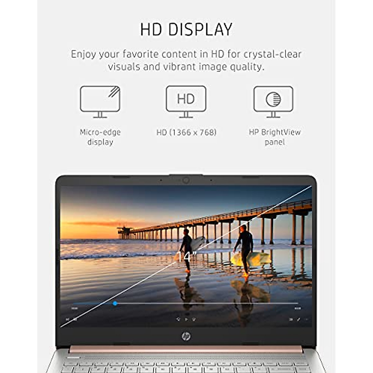 HP 14 Laptop, Intel Celeron N4020, 4 GB RAM, 64 GB Storage, 14-inch Micro-Edge HD Display, Windows 10 Home, Rose Gold (Renewed)
