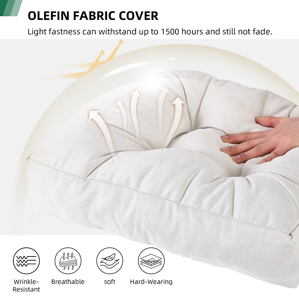 RACE LEAF 19" x 19" Patio Chair Cushions Beige - Outdoor/Indoor Tufted Memory Foam Chair Pads Set of 2, Water-Resistant Olefin Chair Seat Cushion Non-Slip Backing