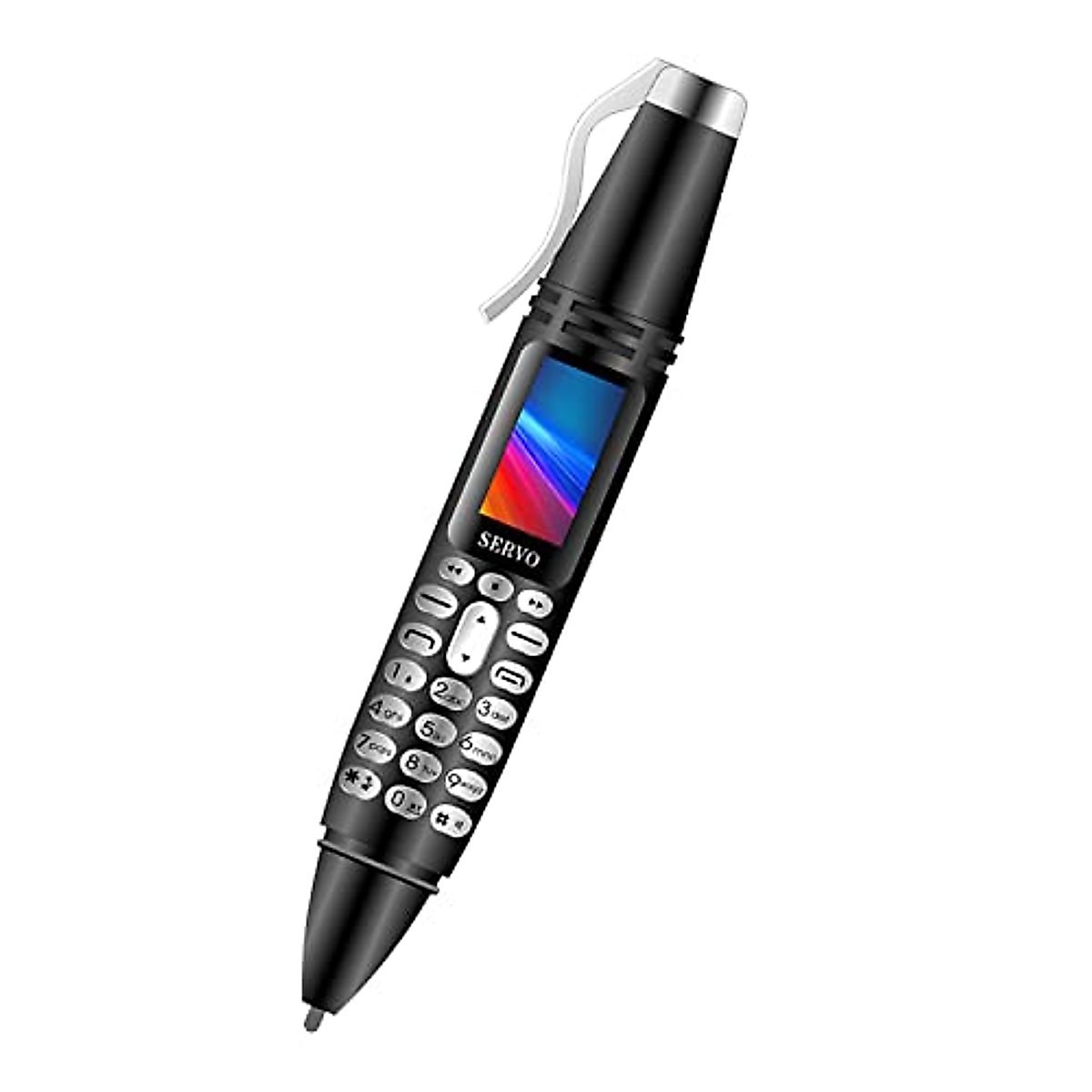 Pen Mini Cell Phone Bluetooth Dialer 0.96" Tiny Screen Mobile Phone Support GSM Dual SIM Max 32G TF Card with Camera Flashlight Radio Music Player Rechargeable (Black)