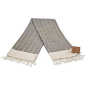 Smyrna Original Turkish Throw Blanket Herringbone Series | 100% Cotton, 50 x 60 Inches | Vintage Boho Throw Blankets for Couch, Sofa, Farmhouse and Home Decor | Lightweight and Super Soft (Beige)