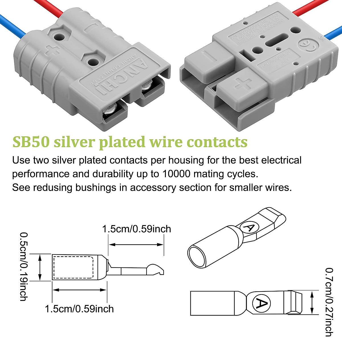 8 Pcs 10-12 Gauge Battery Quick Connector 50 Amp Battery Quick Connect Disconnect with 10/12 AWG, Wire Harness Plug Kit Cables Connect Disconnect Plug for Motor Recovery Winch Trailer Towing Systems