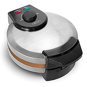 BELLA Classic Belgian Waffle Maker, 7" Round, Non Stick, Waffle Iron Makes 1” Thick Waffles, Variable browning control knob, Stay-cool handle with locking latch, Stainless Steel