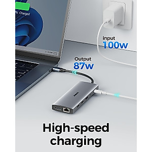 USB C Docking Station 3 Monitors 4K@60Hz, 14-in-1 Laptop Docking Station with 2 HDMI 4K@60Hz, DP 8K@30Hz/ 4K@144Hz, 3 USB 3.0, 2 USB 2.0, RJ45, Audio, PD 100W, USB-C HUB for Windows Laptop Accessories