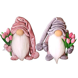 IFOTIME Mr & Mrs Gnomes Plush, Handmade Long Hat Gnome Swedish Scandinavian Tomte Sweet Gift for Table Shelf Home Decorations for Valentine Easter Gifts Indoor Spring Decor (2Pcs, Pink + Gray)