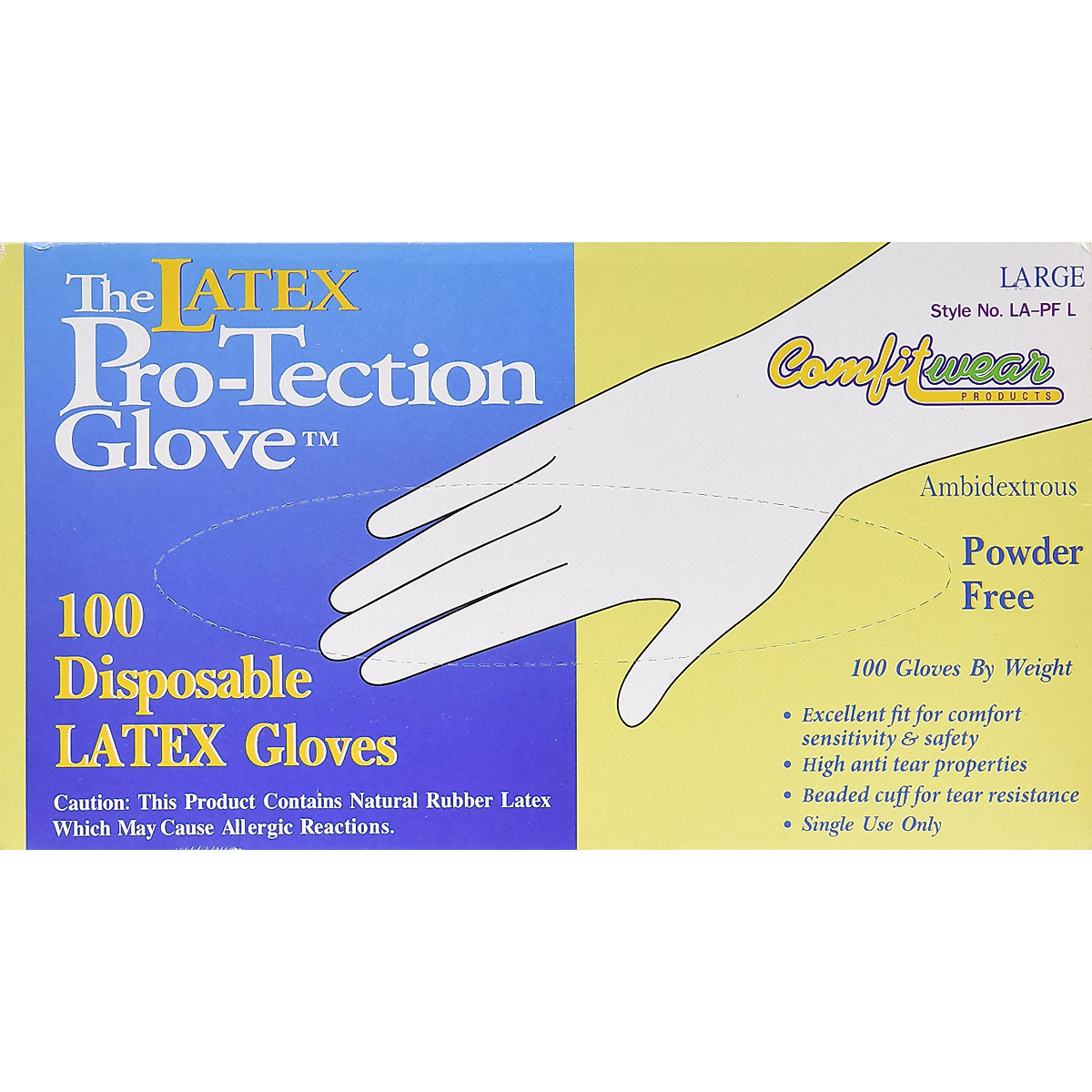 Disposable Latex Gloves, Powder Free Size Large, 100 gloves per box