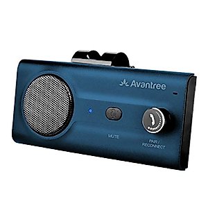 Avantree CK11 Bluetooth 5.0 Hands Free Cell Phone Car Kit, 3W Loud Speakerphone, Support Siri Assistant, Motion AUTO ON, Volume Knob, Wireless in Car Handsfree Speaker with Visor Clip – Blue